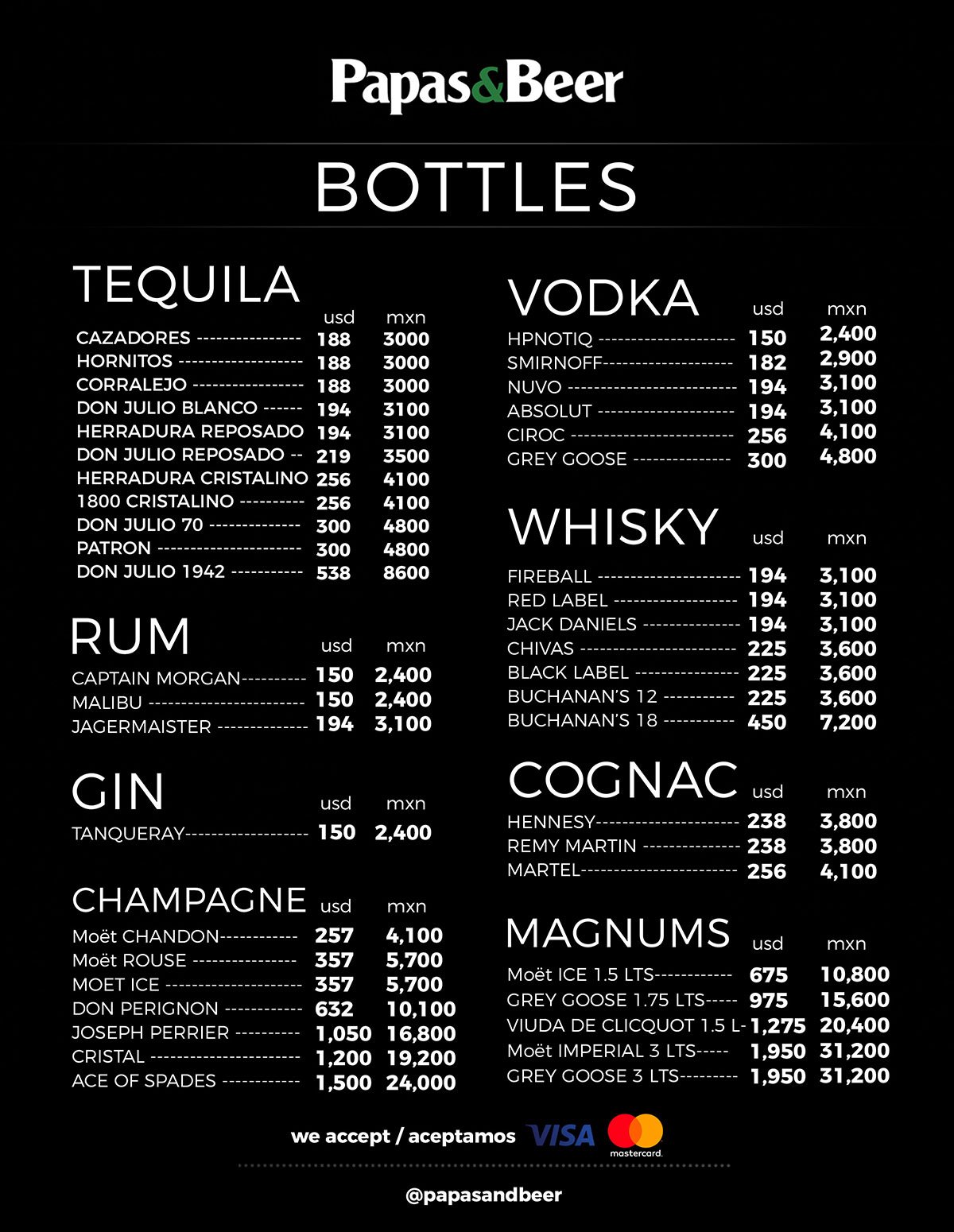 Is there a Bottle Service Menu?